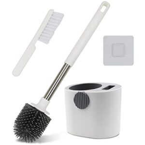 jasilon toilet bowl brush and holder set, [2 brushes] silicon bristles toilet cleaner brush and holder, toilet scrubber, toilet cleaning brush, toilet bow brushes for bathroom with holder-grey