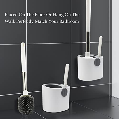 Jasilon Toilet Bowl Brush and Holder Set, [2 Brushes] Silicon Bristles Toilet Cleaner Brush and Holder, Toilet Scrubber, Toilet Cleaning Brush, Toilet Bow Brushes for Bathroom with Holder-Grey