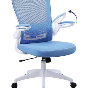 KARXAS Ergonomic Office Chair Breathable Mesh Desk Chair, Lumbar Support Computer Chair with Wheels and Flip-up Arms, Swivel Task Chair, Adjustable Height Home Gaming Chair (Blue&White)