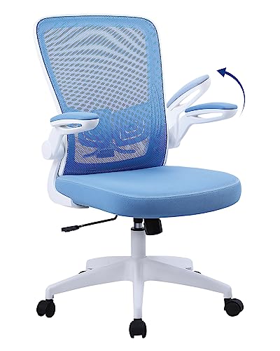 KARXAS Ergonomic Office Chair Breathable Mesh Desk Chair, Lumbar Support Computer Chair with Wheels and Flip-up Arms, Swivel Task Chair, Adjustable Height Home Gaming Chair (Blue&White)