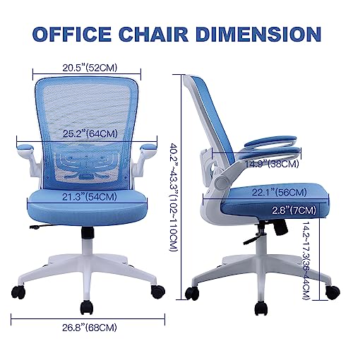 KARXAS Ergonomic Office Chair Breathable Mesh Desk Chair, Lumbar Support Computer Chair with Wheels and Flip-up Arms, Swivel Task Chair, Adjustable Height Home Gaming Chair (Blue&White)