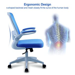 KARXAS Ergonomic Office Chair Breathable Mesh Desk Chair, Lumbar Support Computer Chair with Wheels and Flip-up Arms, Swivel Task Chair, Adjustable Height Home Gaming Chair (Blue&White)