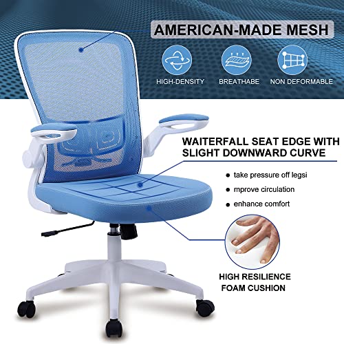 KARXAS Ergonomic Office Chair Breathable Mesh Desk Chair, Lumbar Support Computer Chair with Wheels and Flip-up Arms, Swivel Task Chair, Adjustable Height Home Gaming Chair (Blue&White)