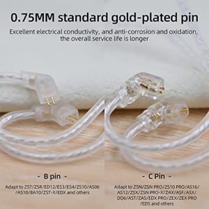 FAAEAL KZ ZSN Pro Earphone Upgraded Cable 0.75mm 2Pin High Purity Silver-Plated Replacement Headsets Wire for KZ ZSN EDX ZEX ZS10 PRO EDS DQ6S ZES DQ6 ZAS ASF ASX Zax Headphones (with Mic, C Pin)