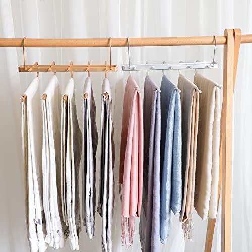 Pants Hangers Space Saving,Closet Hangers 5 Layers 2 Uses Multi Functional Pants Rack,Metal Heavy Duty Wardrobe Organizer Racks for Clothes Trousers Scarves Ties (Gold)