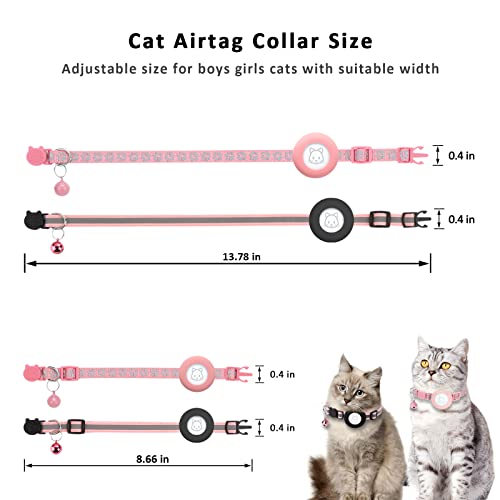 2Pack Airtag Cat Collars, Reflective Air Tag Cat Collar with Breakaway Safety Buckle and Bell, Adjustable Cat Collar with Airtag Holder Compatible with Apple Airtag for Small Pets (Pink)