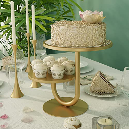 Vivevol 2 Tier Gold Cake Stand, Round Cupcake Stand for Parties, 10/8 Inch, Metal