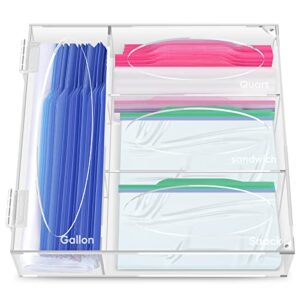 vonhen ziplock bag storage organizer - acrylic kitchen drawer baggie organizer box for gallon, quart, sandwich and snack, compatible with ziploc, solimo, hefty, glad bags variety size