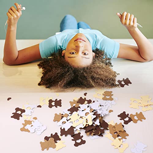 210 Pieces Bears with a Heart CutOut Confetti Baby Shower Cream Brown Paper Confetti Sprinkles Bear Table Confetti for Boy Girl Home Party Table Decorations