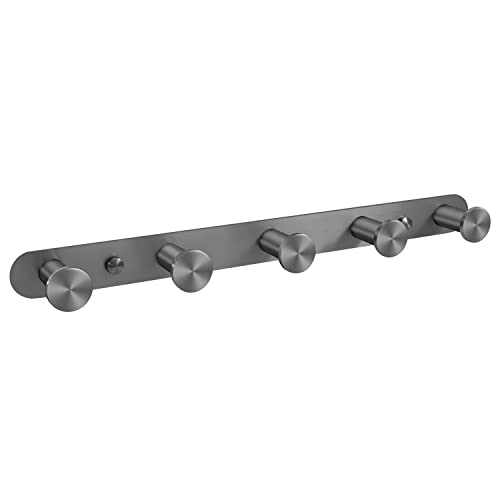 Estrend Stainless Steel Coat Rack with 5 Hooks, Gun Grey Towel Hooks, 12.8" - for Bathroom, Entryway, Living Room