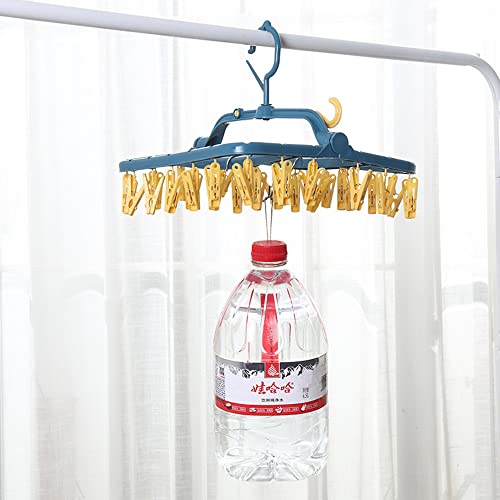 Radefasun Clip and Drip Hanger with 32 Clips Plastic Swivel Hook Portable Folding Drying Rack Baby Clothes Hanger Foldable Travel Accessories for Socks Bras Lingerie Towels Underwear Gloves