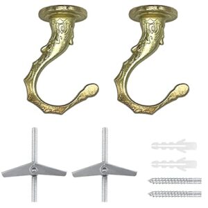 2 sets swag ceiling hooks heavy duty swag hook with hardware for hanging plants ceiling installation cavity wall fixing (2, gold)