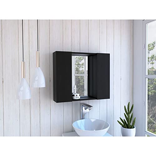 Garnet Medicine Cabinet with Mirror, 6 Inner Shelves, and External Shelf, Black