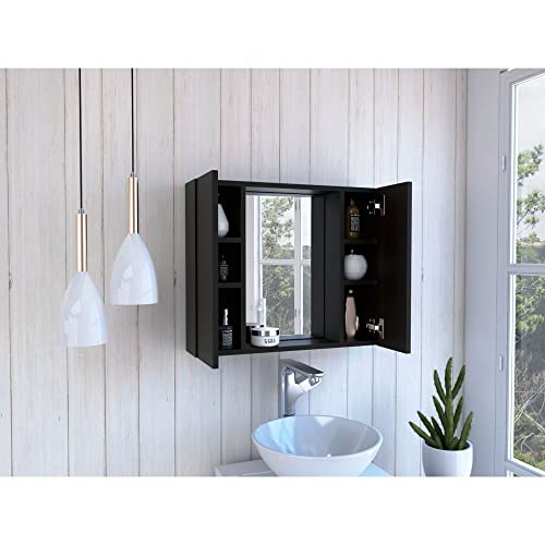 Garnet Medicine Cabinet with Mirror, 6 Inner Shelves, and External Shelf, Black