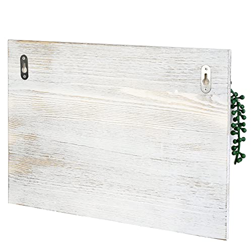 MyGift Wall Mounted White Washed Solid Wood Entryway Key Hooks and Mail Holder Organizer Rack with 6 Hooks and Artificial String of Pearls Decorative Plant