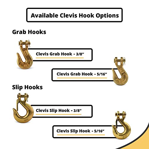 DC Cargo Mall G70 3/8 Chain Hook – Heavy Duty Clevis Grab Hook for 3/8 Inch Grade 70 Chain - for Trailer Truck Transport - 6,600 lbs, 4-Pack