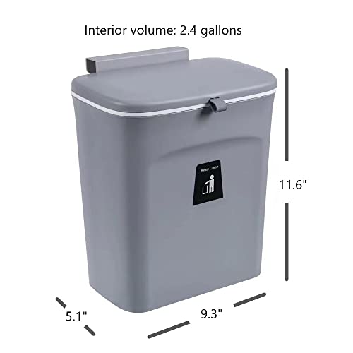 Kitchen Gear. Hanging Trash can with Cabinet Bracket and lid. 2.4 Gallon. Functions as a Small Garbage can or Compost bin. Hangs in Kitchen or Bathroom Using Cabinet Bracket or Wall Hanger.