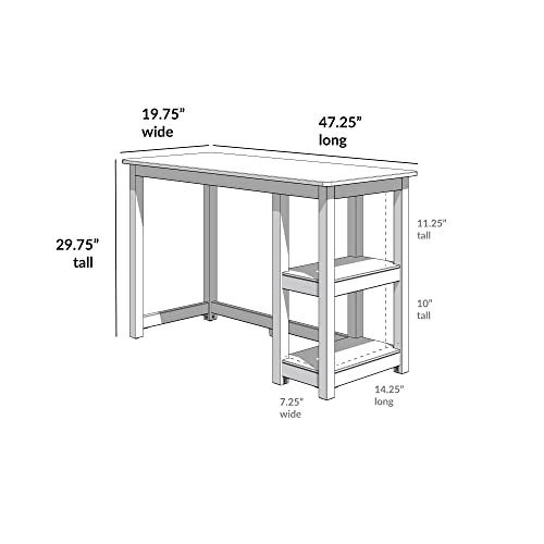 Max & Lily Solid Wood Desk With Shelves, 47 Inches, Blue