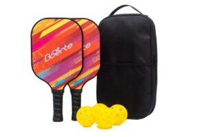 boerte x-foil pickleball set, graphite pickleball paddles set of 2 and 4 pickleballs, portable pickleball equipment bag for pickleball rackets.