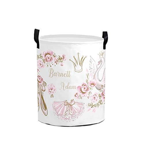 Personalized Laundry Baskets Bin, Crown Princess Ballerina Laundry Hamper with Handles, Collapsible Waterproof Clothes Hamper, Laundry Bin, Clothes Toys Storage Basket for Bedroom, Bathroom, College Dorm 50L