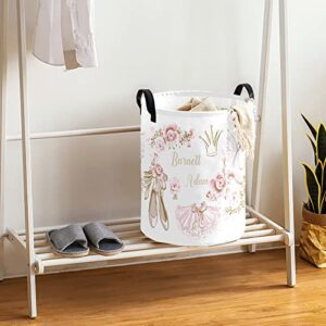 Personalized Laundry Baskets Bin, Crown Princess Ballerina Laundry Hamper with Handles, Collapsible Waterproof Clothes Hamper, Laundry Bin, Clothes Toys Storage Basket for Bedroom, Bathroom, College Dorm 50L