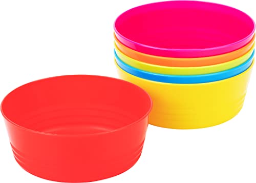 PLASKIDY Plastic Toddler Bowls Set of 6 Kids Bowls 10 Oz - Toddlers Cereal Bowls Microwave Dishwasher Safe BPA Free Brightly Colored Children Snack Bowls Great for Cereal, Soup, Snack, Fruit or Salad