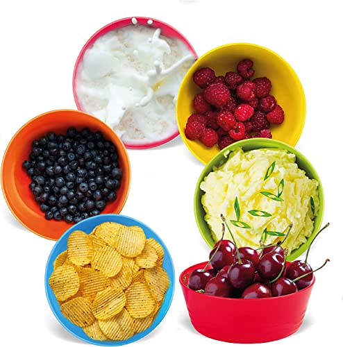 PLASKIDY Plastic Toddler Bowls Set of 6 Kids Bowls 10 Oz - Toddlers Cereal Bowls Microwave Dishwasher Safe BPA Free Brightly Colored Children Snack Bowls Great for Cereal, Soup, Snack, Fruit or Salad