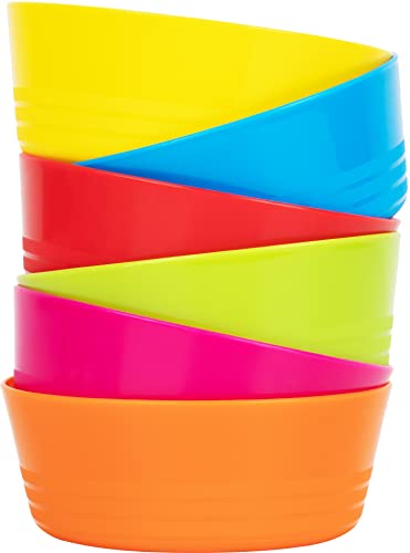 PLASKIDY Plastic Toddler Bowls Set of 6 Kids Bowls 10 Oz - Toddlers Cereal Bowls Microwave Dishwasher Safe BPA Free Brightly Colored Children Snack Bowls Great for Cereal, Soup, Snack, Fruit or Salad