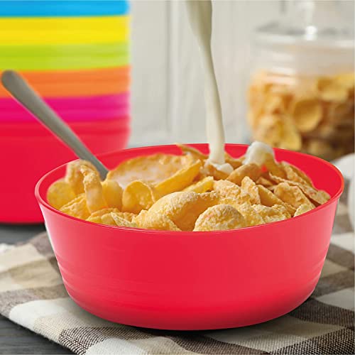 PLASKIDY Plastic Toddler Bowls Set of 6 Kids Bowls 10 Oz - Toddlers Cereal Bowls Microwave Dishwasher Safe BPA Free Brightly Colored Children Snack Bowls Great for Cereal, Soup, Snack, Fruit or Salad