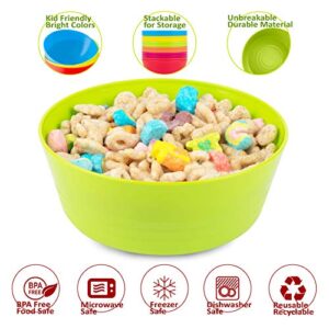 PLASKIDY Plastic Toddler Bowls Set of 6 Kids Bowls 10 Oz - Toddlers Cereal Bowls Microwave Dishwasher Safe BPA Free Brightly Colored Children Snack Bowls Great for Cereal, Soup, Snack, Fruit or Salad