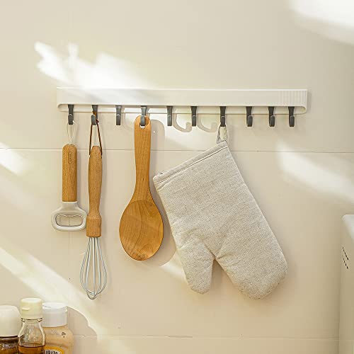 Poeland Kitchen Rail Utensil Rack with 10 Sliding Hooks, Wall Mounted Hanger Hooks for Bathroom Kitchen Bedroom