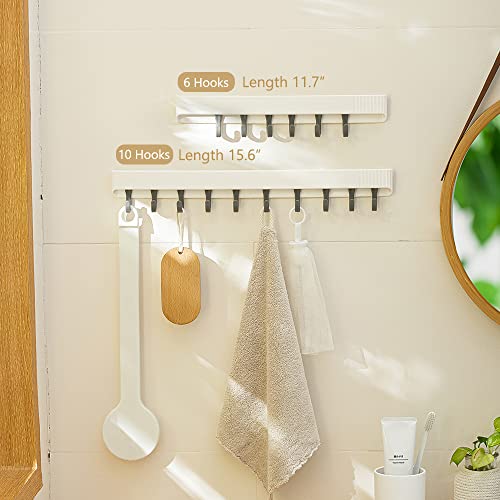 Poeland Kitchen Rail Utensil Rack with 10 Sliding Hooks, Wall Mounted Hanger Hooks for Bathroom Kitchen Bedroom