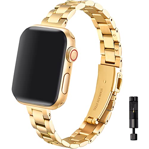 Camofit Compatible with Apple Watch Band 38mm 40mm 41mm, Metal Stainless Steel Adjustable Replacement Watchband Compatible with iWatch Ultra SE Series 8 7 6 5 4 3 2 1 (41mm 40mm 38mm, Gold)