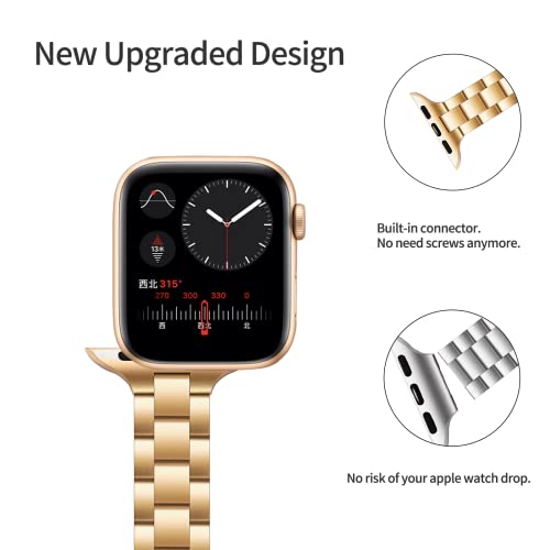 Camofit Compatible with Apple Watch Band 38mm 40mm 41mm, Metal Stainless Steel Adjustable Replacement Watchband Compatible with iWatch Ultra SE Series 8 7 6 5 4 3 2 1 (41mm 40mm 38mm, Gold)