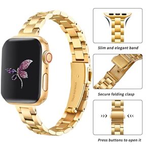 Camofit Compatible with Apple Watch Band 38mm 40mm 41mm, Metal Stainless Steel Adjustable Replacement Watchband Compatible with iWatch Ultra SE Series 8 7 6 5 4 3 2 1 (41mm 40mm 38mm, Gold)