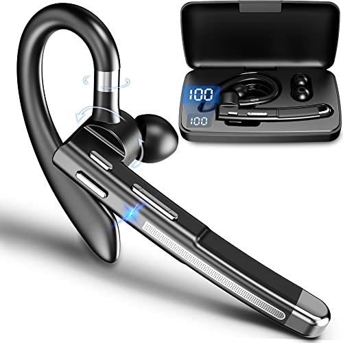 EUQQ Bluetooth Wireless Earpiece for Cellphone, Bluetooth 5.1 Headset Wireless Headphone with Charging Case,Microphone for Office Driving, Hands-Free Earphones Compatible with Android/iOS