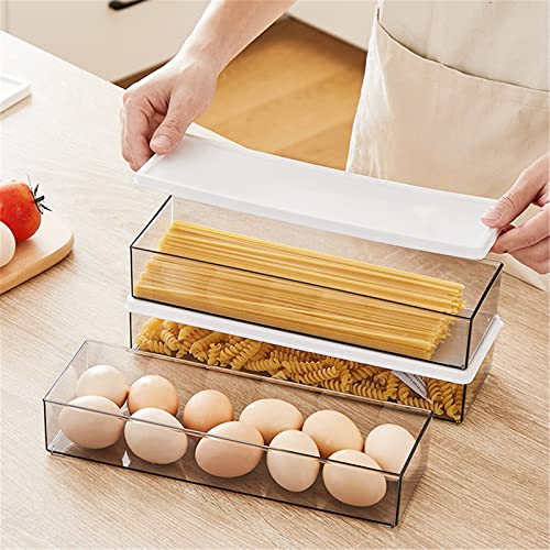 Hanobe Pasta Containers for Pantry Large Spaghetti & Noodle Canister Clear Cereal Storage Organizer Set with Lock Lids Durable Plastic Stackable Food Keeper for Fridge Kitchen Cabinet (6, 37oz)