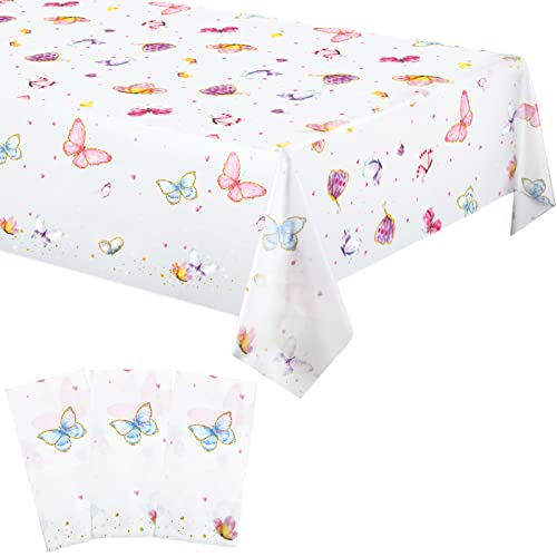 3 Pcs Butterfly Tablecloth Plastic Table Cloth Butterfly Decorations Rectangle Butterfly Table Cover Butterfly Party Decorations for Girls Birthday Wedding Spring Theme Party Supplies