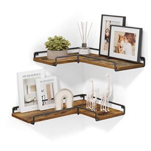 vasagle corner shelf wall mount set of 2, corner floating shelves, small corner wall shelf for decor storage, for living room bedroom kitchen bathroom, rustic brown and black ulls831b01