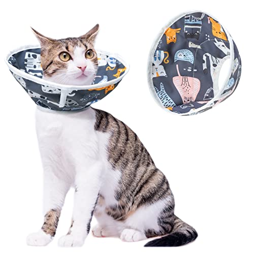 VKPETFR Cat Recovery Collar,Waterproof Adjustable Pet Cone E-Collar for After Surgery,Soft Dog Cat Cone Collar Easy for Cats to Eat and Drink(Grey)