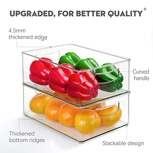 JOOFLI 6 Pack Refrigerator Organizer Bins Pantry Stackable Clear Plastic Storage Containers 3 Large and 3 Medium with 20 PCS Food Storage Bags for Fridge, Freezer, Kitchen Cabinet