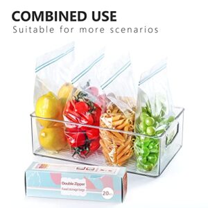 JOOFLI 6 Pack Refrigerator Organizer Bins Pantry Stackable Clear Plastic Storage Containers 3 Large and 3 Medium with 20 PCS Food Storage Bags for Fridge, Freezer, Kitchen Cabinet