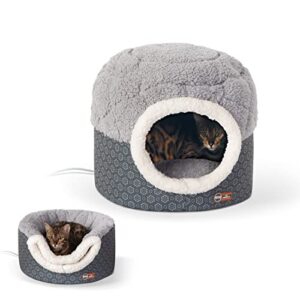 k&h pet products thermo-pet nest heated cat bed for indoor cats & kittens, 2-in-1 heated cat cave & cuddler, gray, small 18 x 15 inches