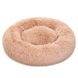 Nobleza Dog Beds for Small Dogs, Washable Soft Round Fluffy Donut Self Warming Cat Bed, Anti-Anxiety Cuddler Dog Calming Bed for Indoor Snoozer & Snuggle, 23" x 23" x 7", Cashmere