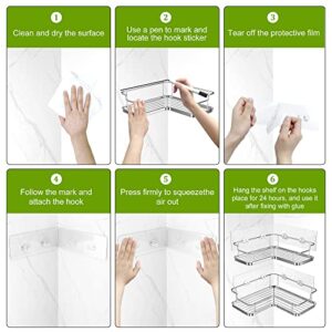 Thideewiz 2 Pack Corner Shower Caddy, Stainless Steel Wall Mounted Bathtub Shelves with 4 Plastic Hooks and 6 Adhesives, No-drilling Adhesive Bathroom Organizer Only for 90 Degrees Right Angle