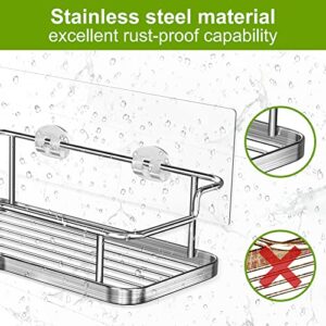 Thideewiz 2 Pack Corner Shower Caddy, Stainless Steel Wall Mounted Bathtub Shelves with 4 Plastic Hooks and 6 Adhesives, No-drilling Adhesive Bathroom Organizer Only for 90 Degrees Right Angle