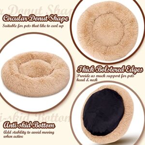 Nobleza Dog Beds for Small Dogs, Washable Soft Round Fluffy Donut Self Warming Cat Bed, Anti-Anxiety Cuddler Dog Calming Bed for Indoor Snoozer & Snuggle, 23" x 23" x 7", Cashmere