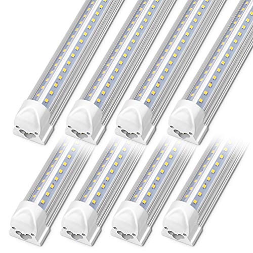 VShape (8 Pack) T8 LED Shop Light 4FT, 40W 5200LM 5000K LED Light Bulbs, 4 Foot LED Bulbs, Linkable LED Shop Lights for Garage, Workshop, Warehouse, Basement, Clear Cover