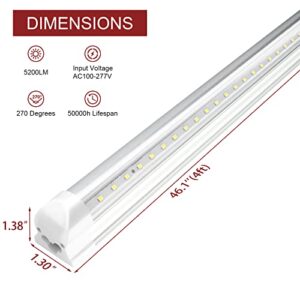 VShape (8 Pack) T8 LED Shop Light 4FT, 40W 5200LM 5000K LED Light Bulbs, 4 Foot LED Bulbs, Linkable LED Shop Lights for Garage, Workshop, Warehouse, Basement, Clear Cover