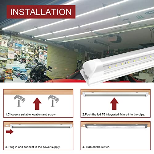 VShape (8 Pack) T8 LED Shop Light 4FT, 40W 5200LM 5000K LED Light Bulbs, 4 Foot LED Bulbs, Linkable LED Shop Lights for Garage, Workshop, Warehouse, Basement, Clear Cover